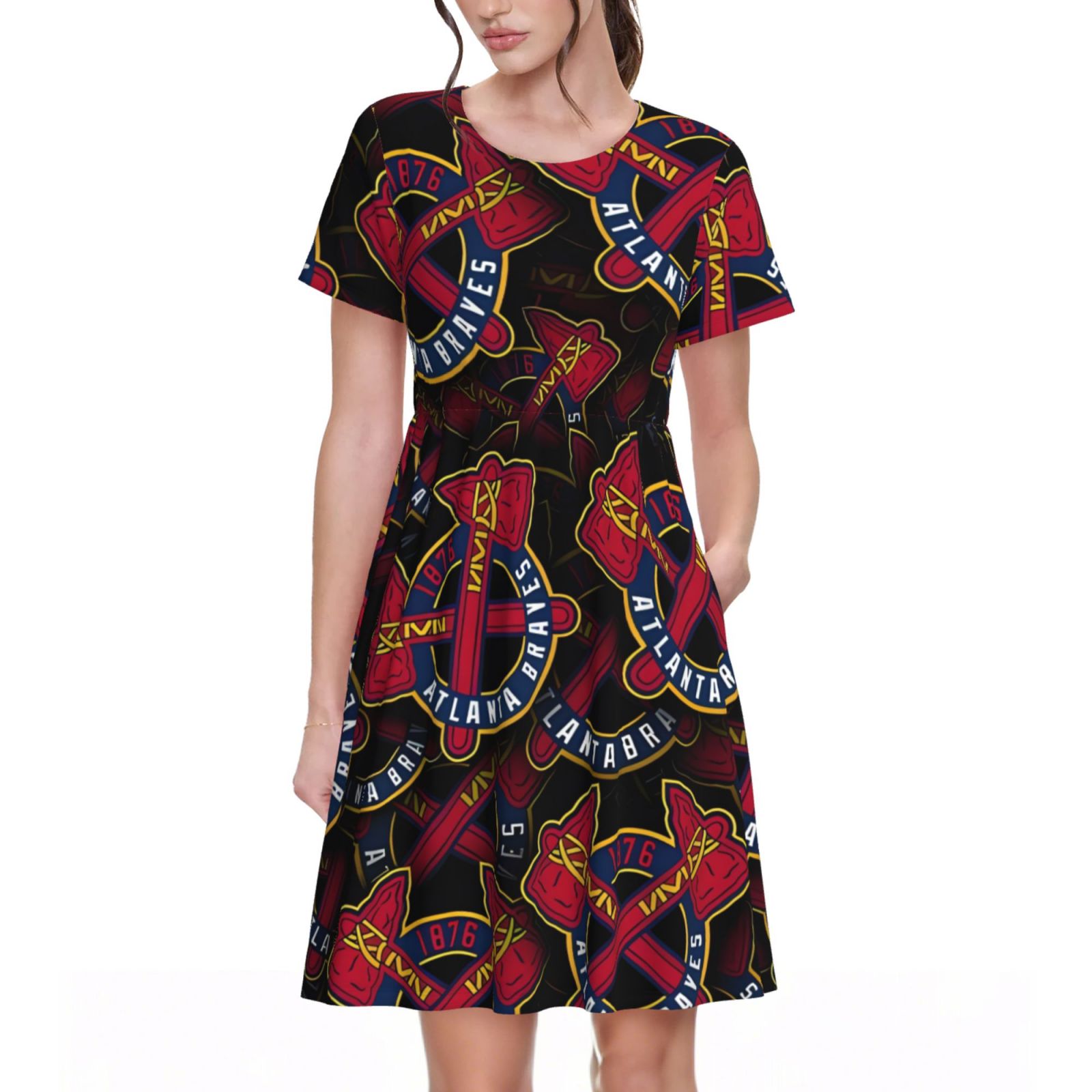 Braves Women's Summer Short Sleeve Dress Casual Sleeveless Floral Print ...