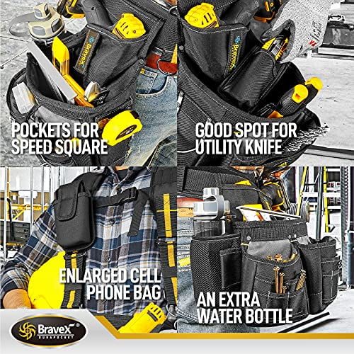 Bravex Tool Belt Suspenders, Tool Vest Pro Ultra 20 Bags Y-Style ...