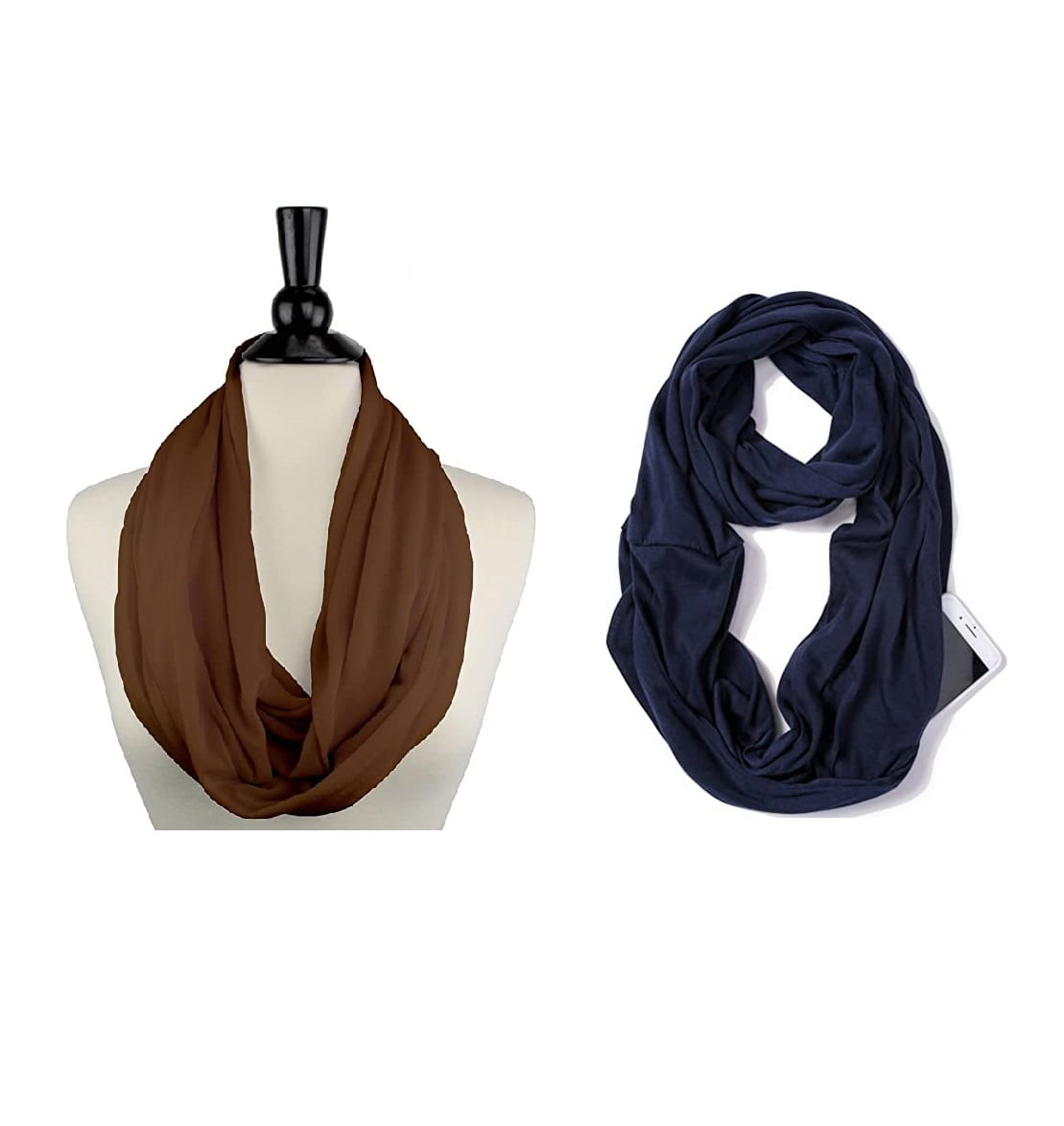 Bravo Infinity Scarf with Hidden Pocket Soft Warm Brown and Navy Velvet ...