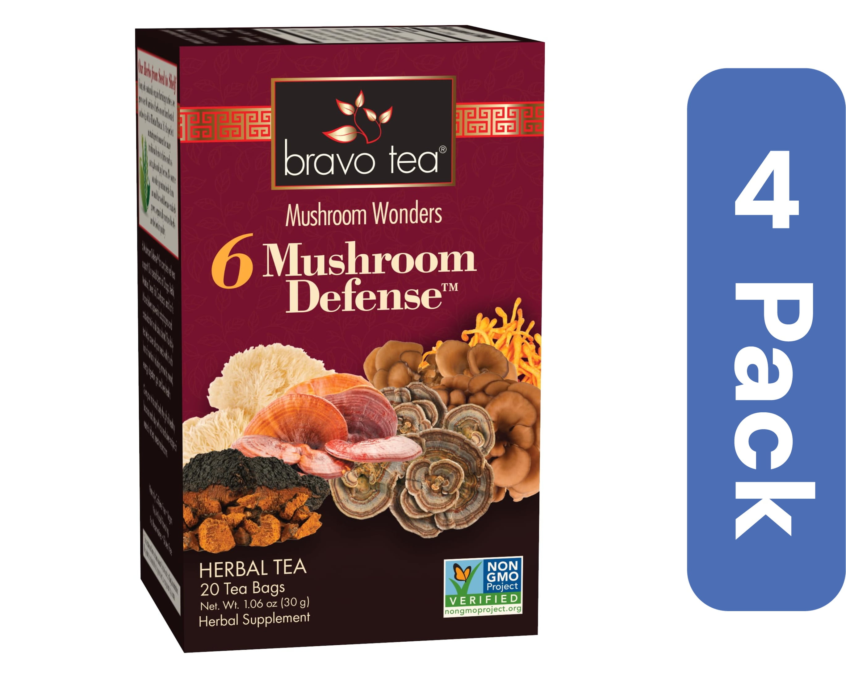 Bravo Teas Tea 6 Mushroom Defense 20 Pieces 1.06 oz (Pack Of 4 ...