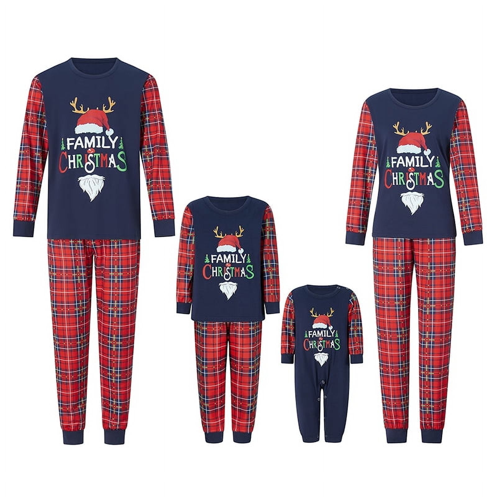 Bravoy Christmas Family Pajamas Matching Set Letter Print Long Sleeve ...