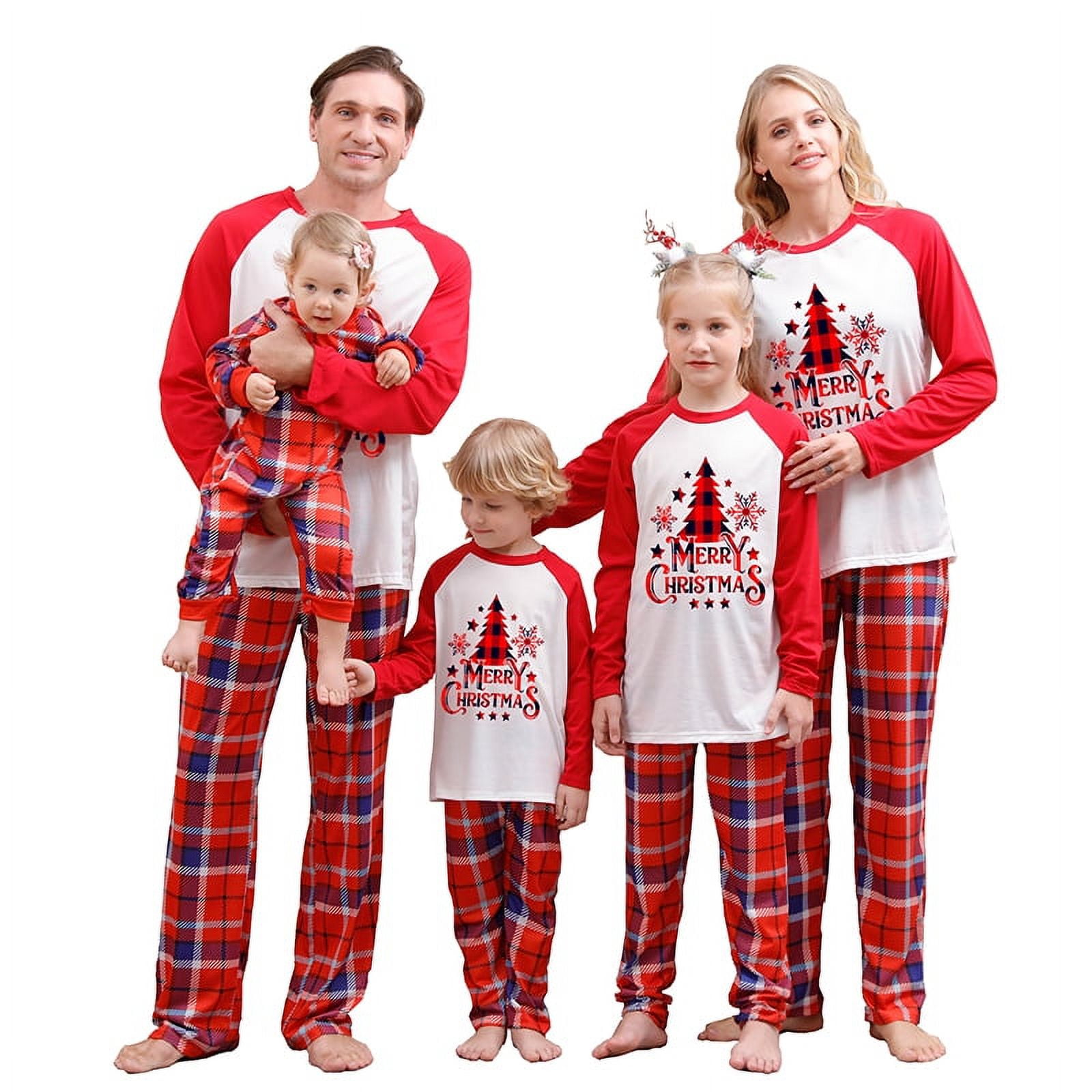Bravoy Family Matching Christmas Pajamas, Letter Tree Print Long ...