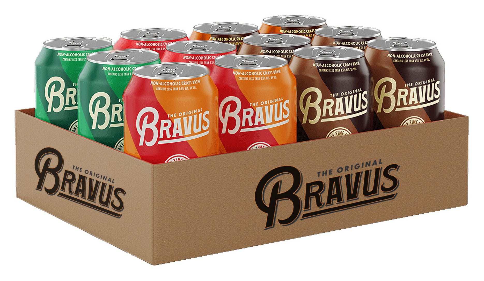 Bravus Non-Alcoholic Craft Brew Variety 12 Pack x 12 Fl Oz Cans - Low ...