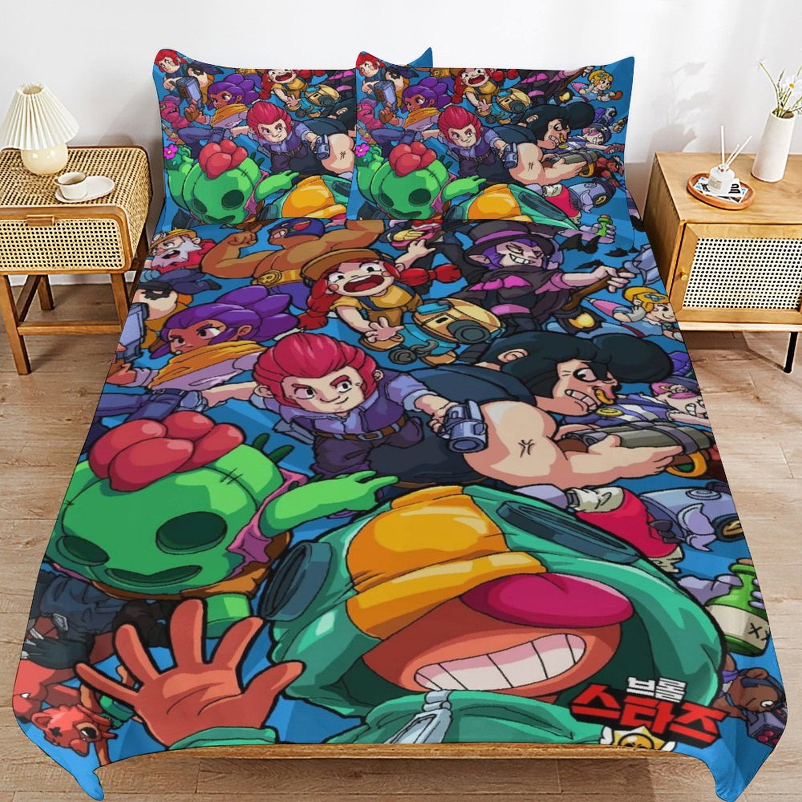 Brawl Stars Cartoon 3 Piece Bedding Set, Cute Anime Printed Duvet Cover ...