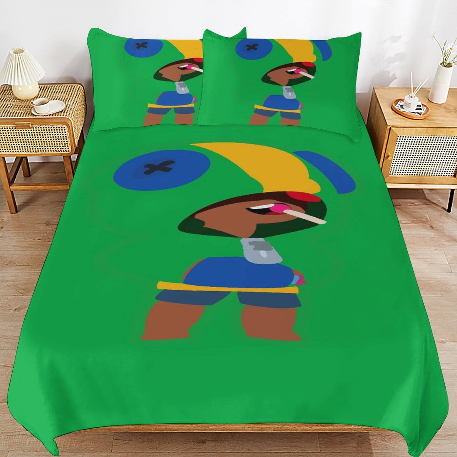 Brawl Stars Cartoon 3 Piece Bedding Set, Cute Anime Printed Duvet Cover ...