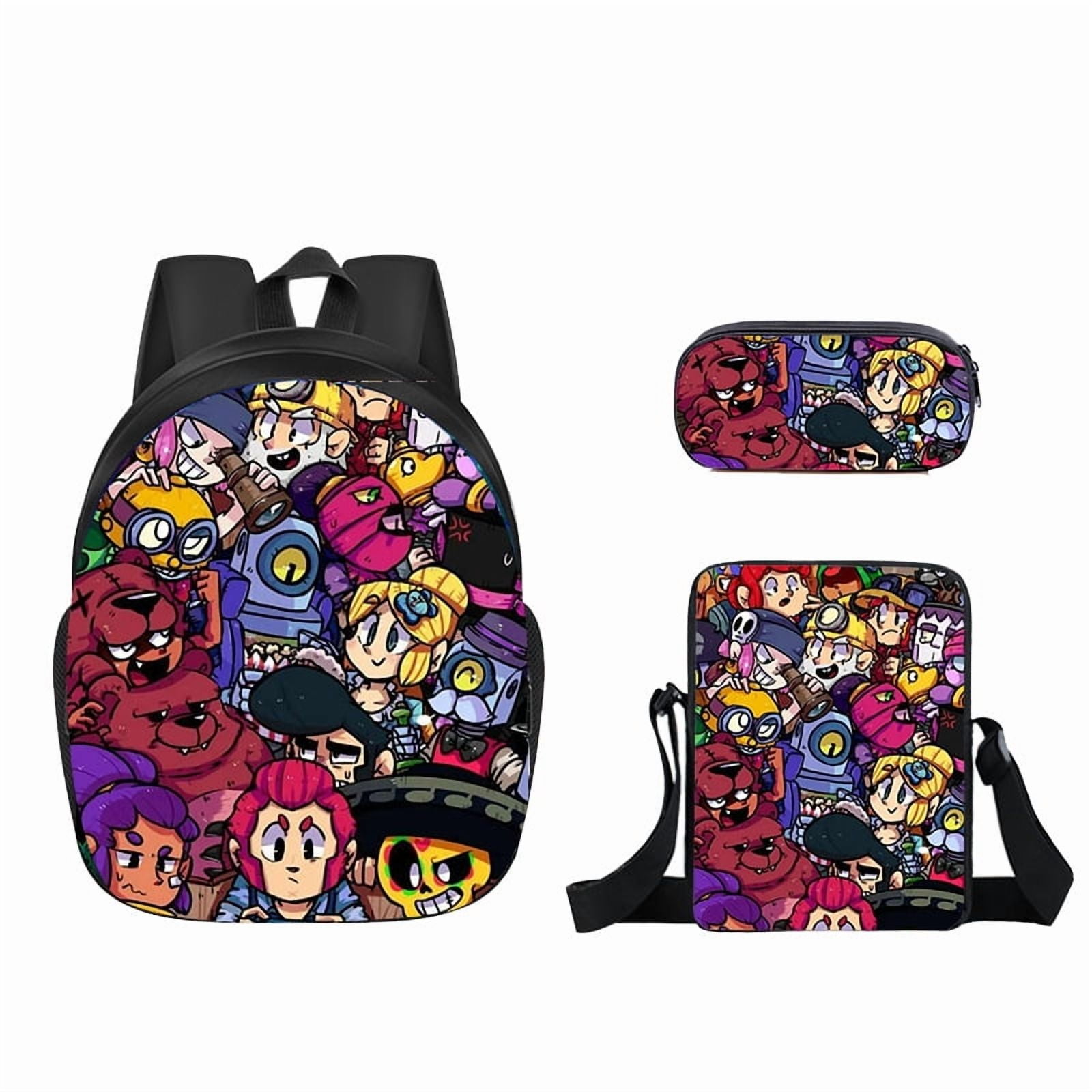 Brawl Stars Cartoon Anime 3 Piece Backpack Lunch Bag & Pencil Case Set ...
