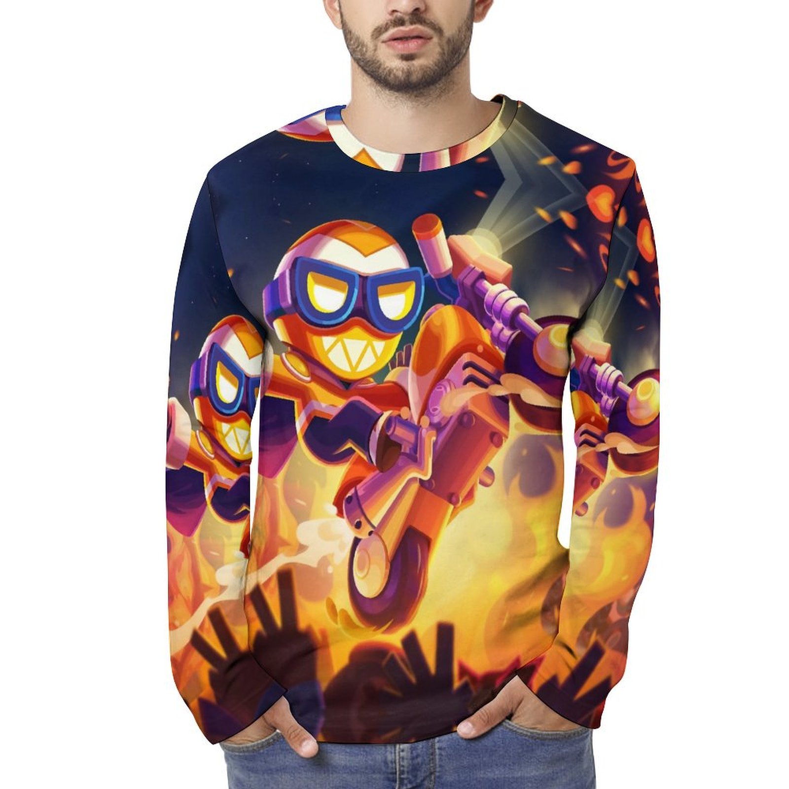 Brawl Stars Long Sleeve Shirts for Men Trendy Streetwear Crew Neck Tops ...
