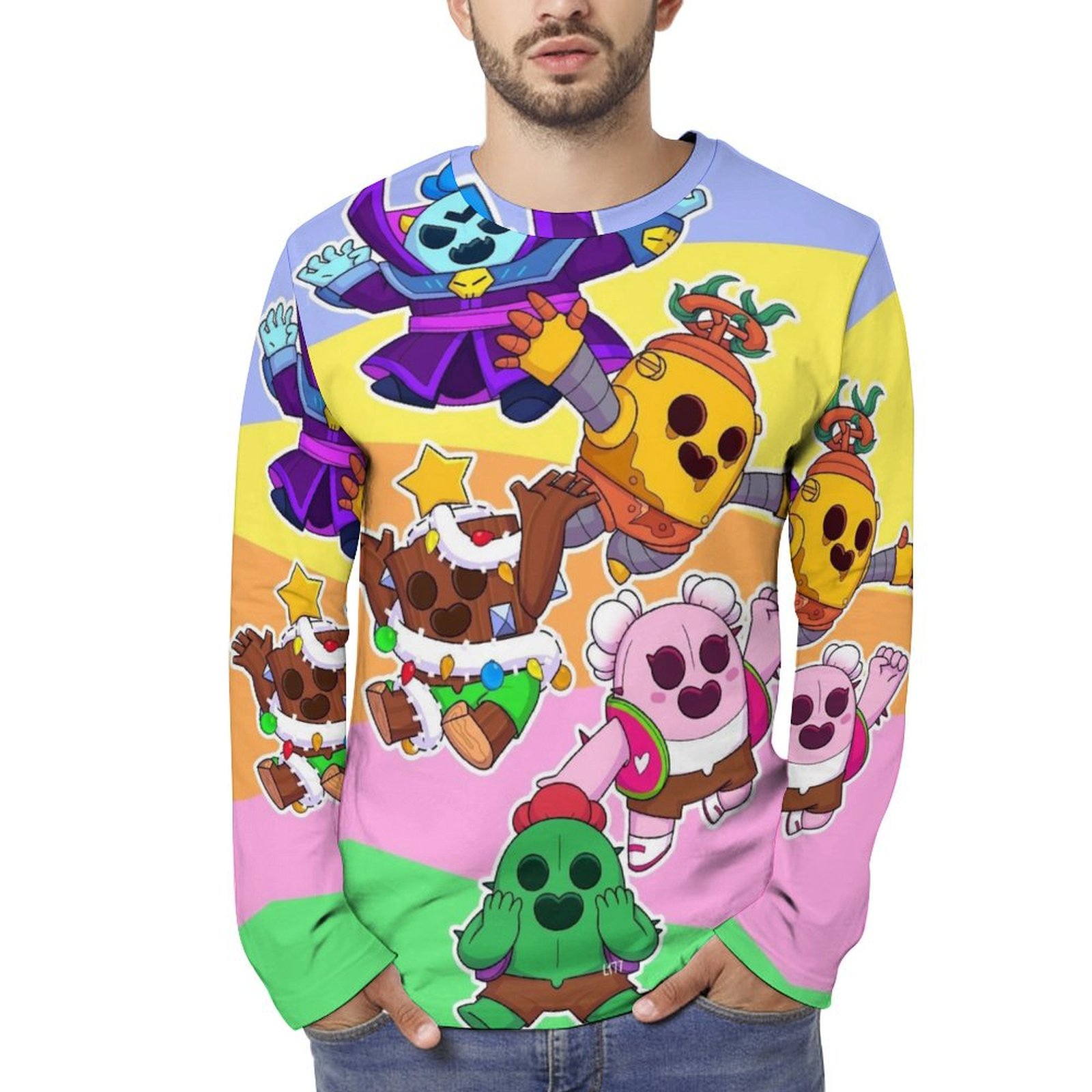Brawl Stars Long Sleeve Shirts for Men Trendy Streetwear Crew Neck Tops ...