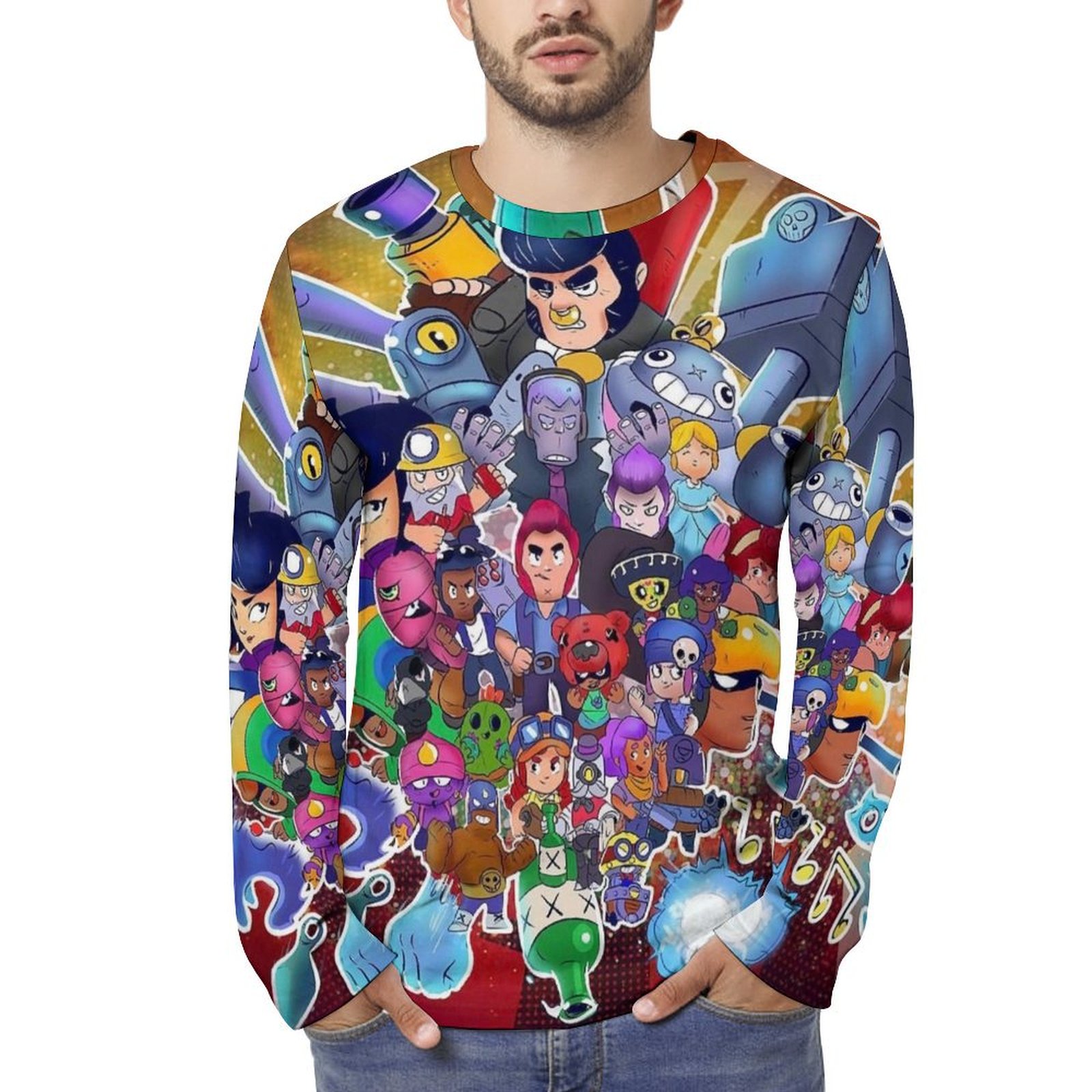 Brawl Stars Long Sleeve Shirts for Men Trendy Streetwear Crew Neck Tops ...