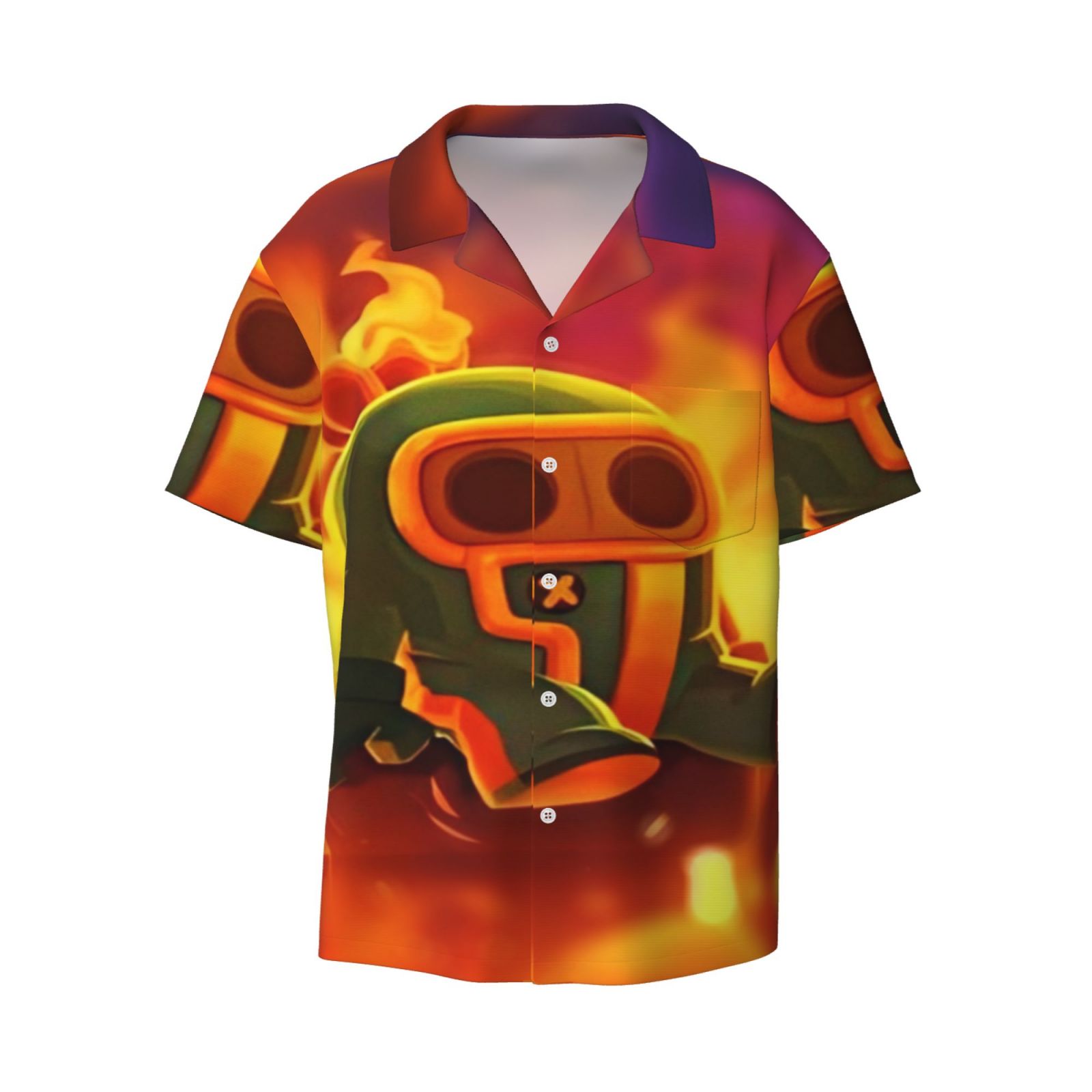 Brawl Stars Men's Hawaiian Shirt Cuban Guayabera Collar Short Sleeve ...