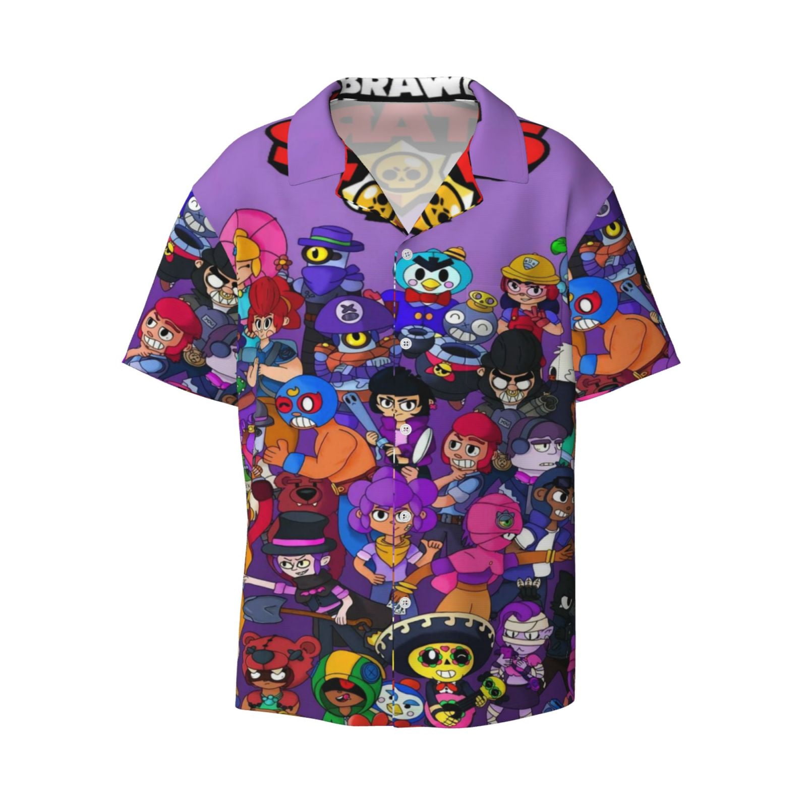 Brawl Stars Men's Hawaiian Shirt Cuban Guayabera Collar Short Sleeve ...