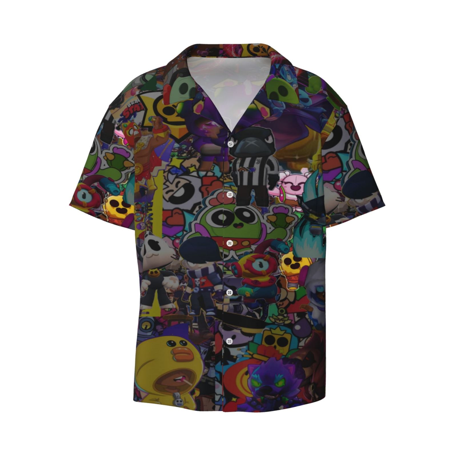 Brawl Stars Men's Hawaiian Shirt Cuban Guayabera Collar Short Sleeve ...