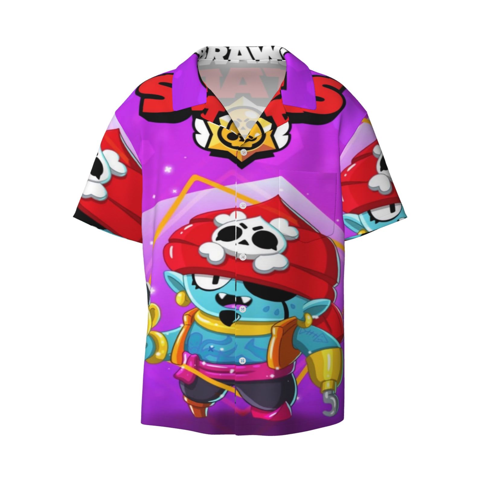 Brawl Stars Men's Hawaiian Shirt Cuban Guayabera Collar Short Sleeve ...