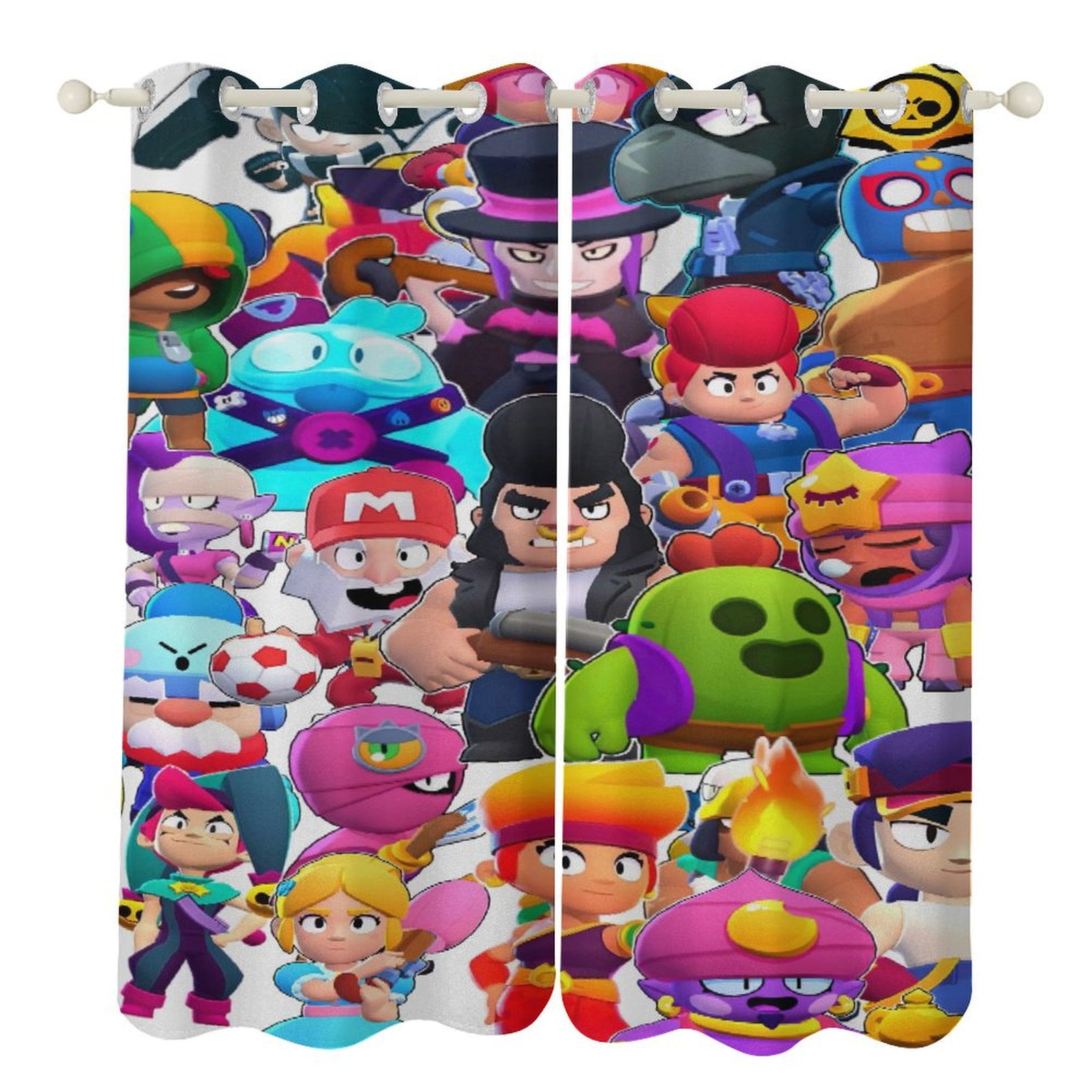 Brawl Stars Printed Perforated Curtains Retro Style Room Darkening ...