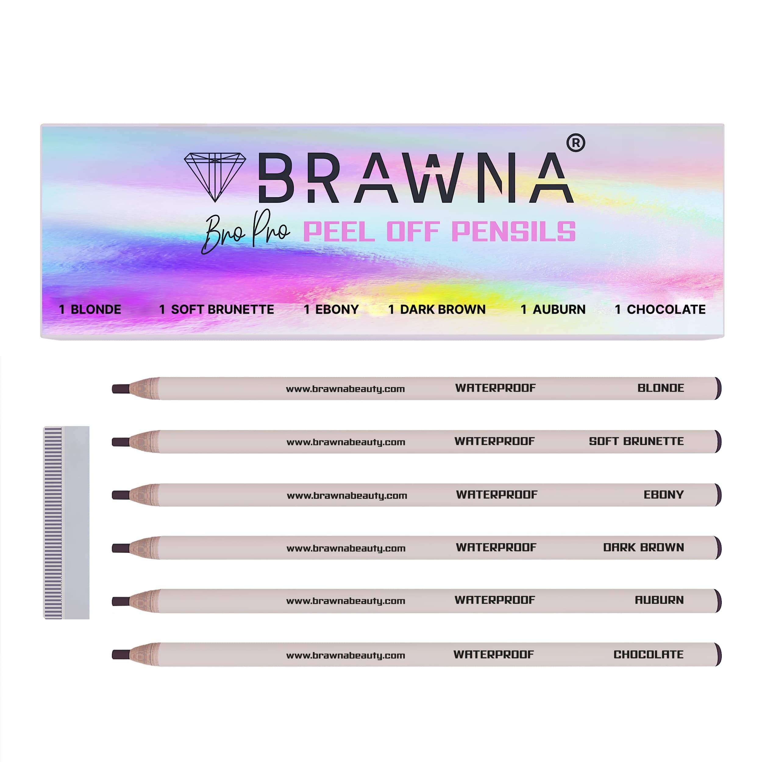 Brawna 6 Pack Brow Pro Peel Off Pencils with Sharpener - Waterproof ...