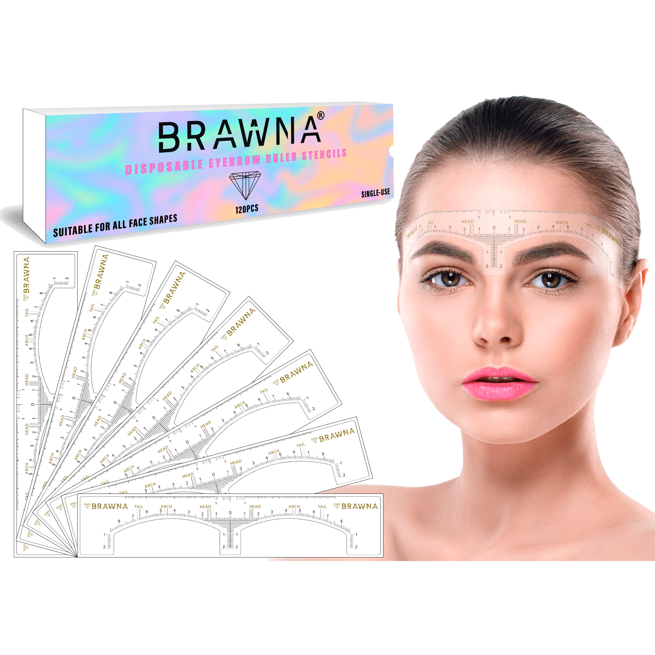 Brawna - Eyebrow Ruler Stencil - 120 Pcs Clear Adhesive Eyebrow Shaping ...