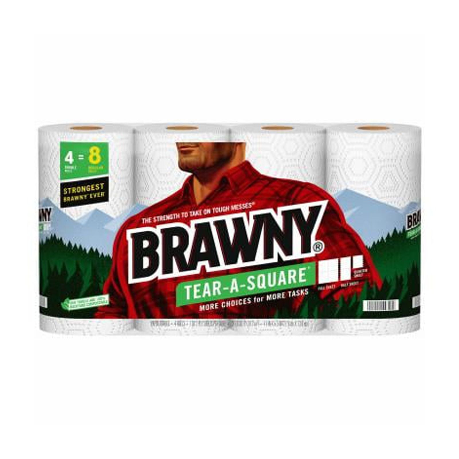 Brawny 44481 Tear-A-Square Paper Towels, White, 100-Sheet Roll, 4 ...