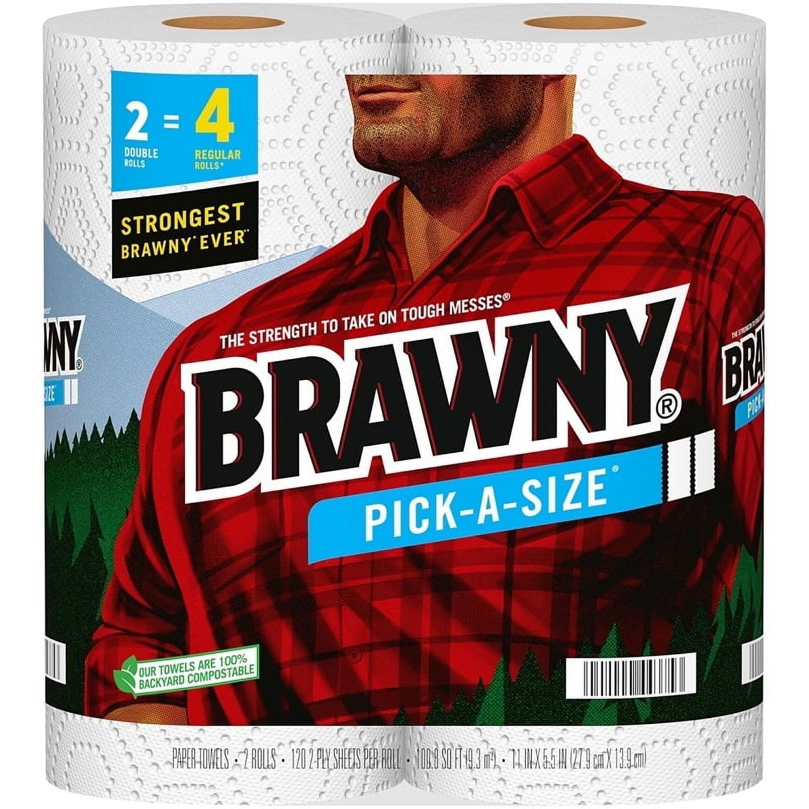 Brawny Pick-A-Size Paper Towels, 2-Ply, 120 Sheets per Roll, 2 Pack ...