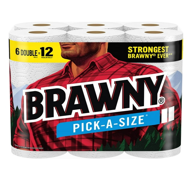 Brawny Pick-A-Size Paper Towels, 6 Double Rolls, 2 Sheet Sizes, Strong For Everyday Use ...