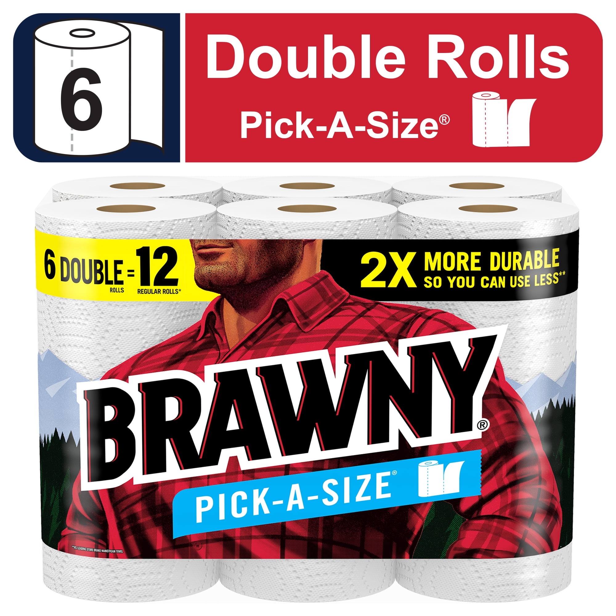 Brawny Pick-a-Size Paper Towels, 6 Double Rolls, 2 Sheet Sizes ...
