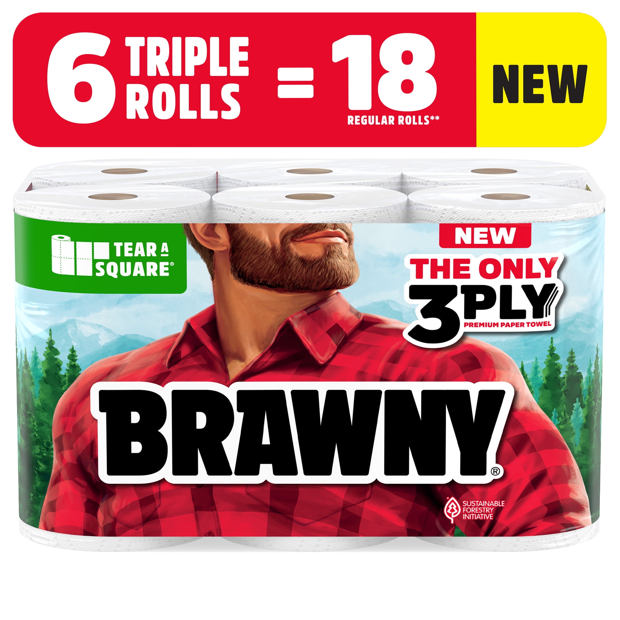 Brawny Tear-a-Square 3-Ply Paper Towels, 6 Triple Rolls - Walmart.com