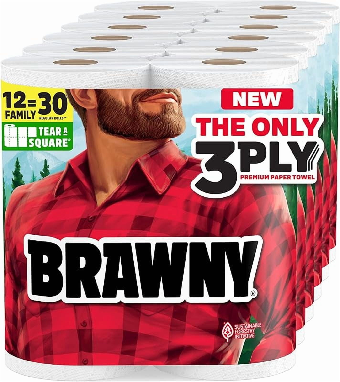 Brawny Tear-A-Square Paper Towels, 12 Family Rolls = 30 Regular Rolls ...