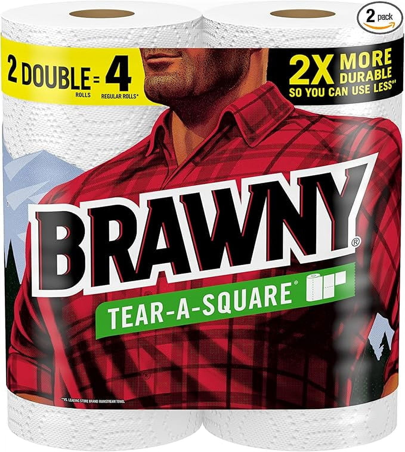 Brawny Tear-A-Square Paper Towels, 2 Double Rolls = 4 Regular Rolls, 3 ...