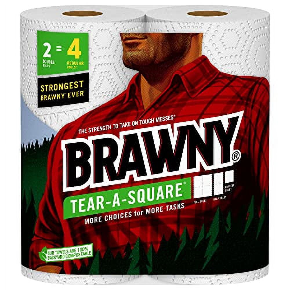 Brawny Tear-A-Square Paper Towels, 2 Double Rolls, Equals 4 Regular ...