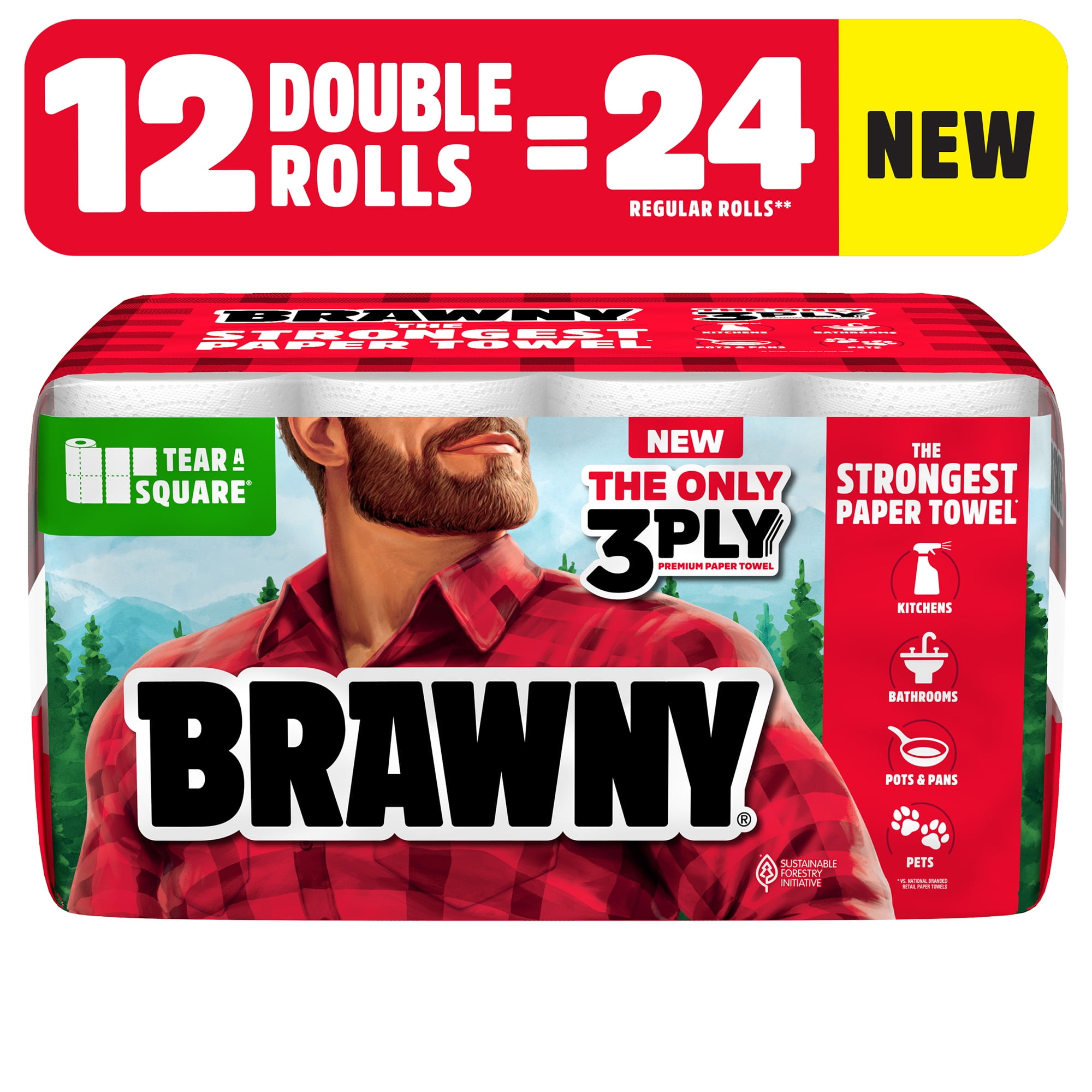 Brawny Tear-a-Square 3-Ply Paper Towels, 12 Double Rolls - Walmart.com