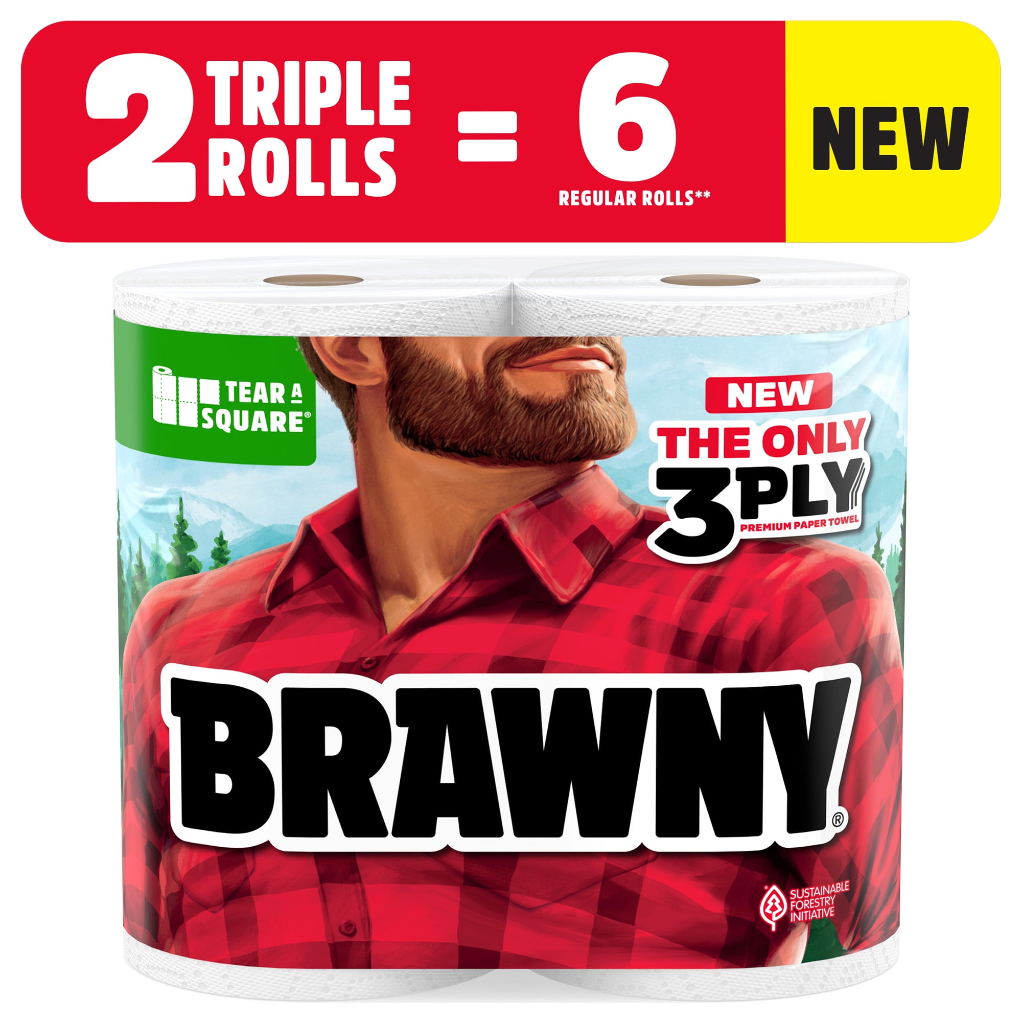 Brawny Tear-a-Square 3-Ply Paper Towels, 2 Triple Rolls - Walmart.com