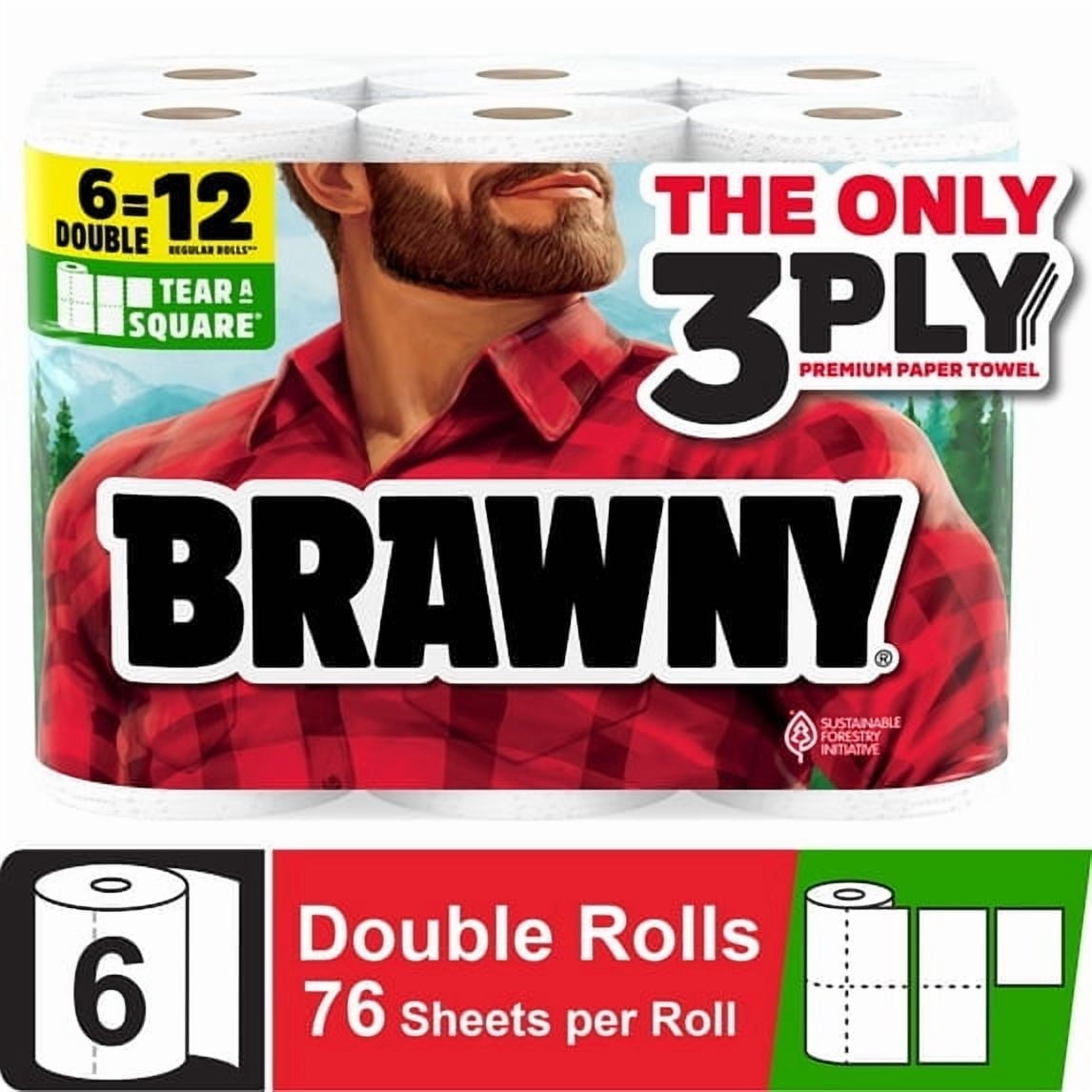 Brawny Tear-a-Square 3-Ply Paper Towels, 6 Double Rolls - Walmart.com