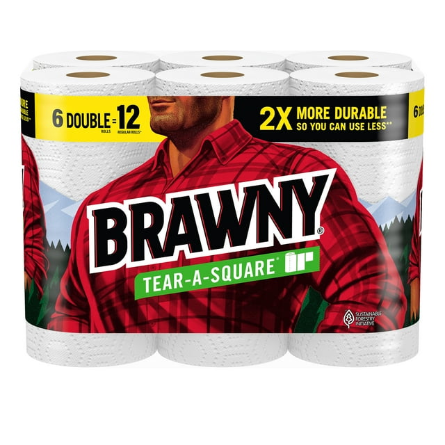 Brawny Tear-a-Square Paper Towels, 6 Double Rolls - Walmart.com