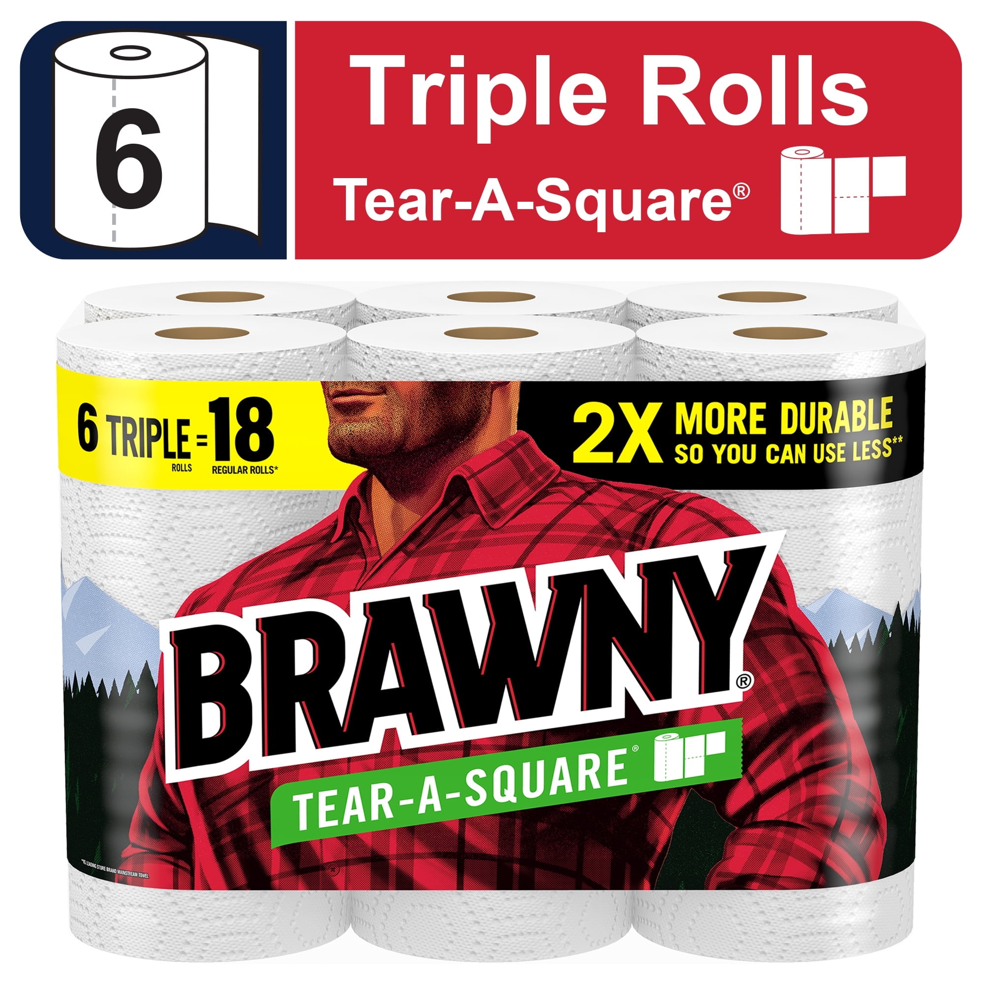 Brawny Tear-a-Square Paper Towels, 6 Triple Rolls, 3 Sheet Sizes ...