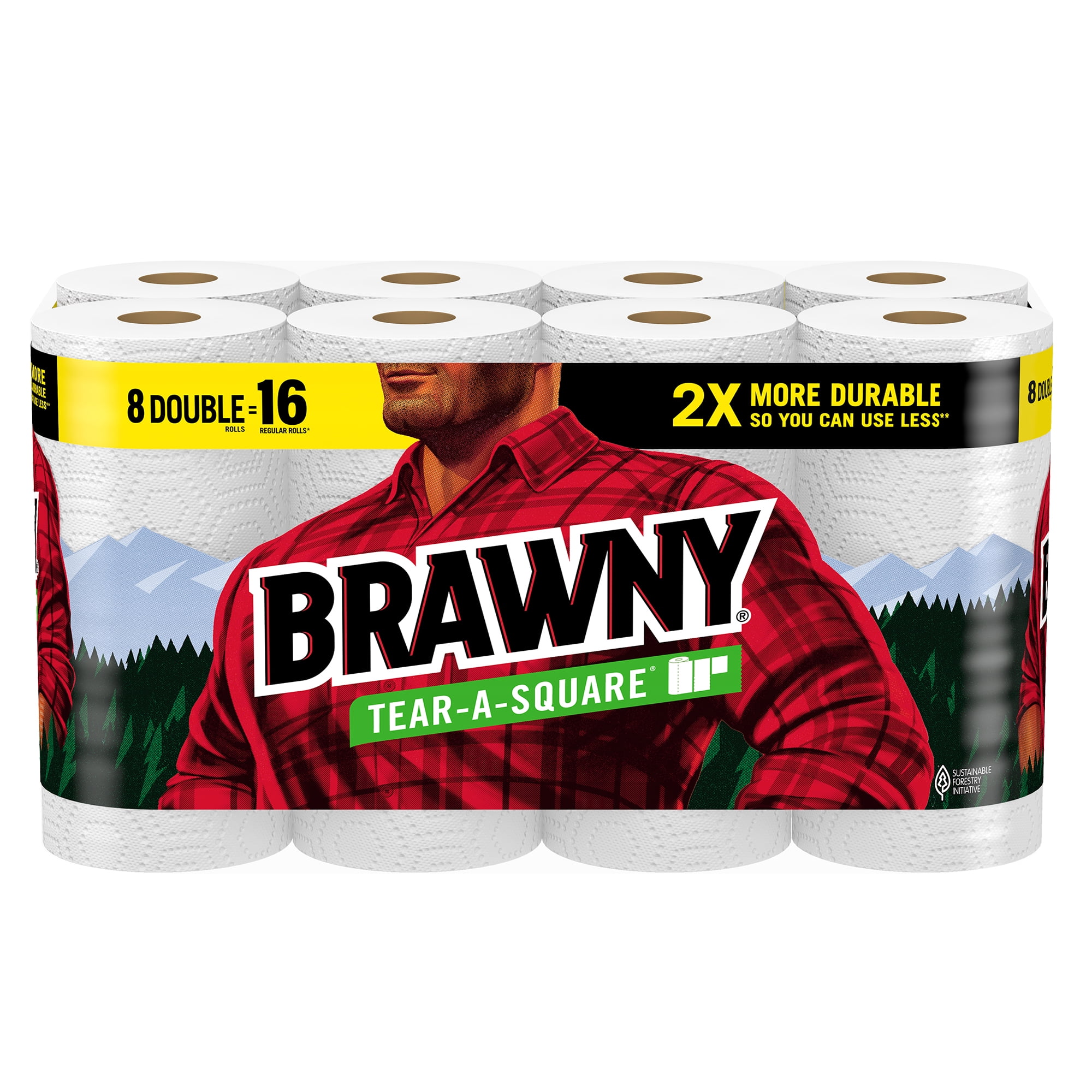 Brawny Tear-a-Square Paper Towels, 8 Double Rolls, 3-Ply - Walmart.com