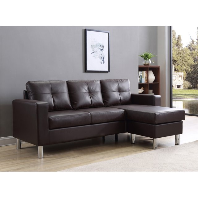 Braxton Small Space Convertible Sectional, Brown color - Walmart.com