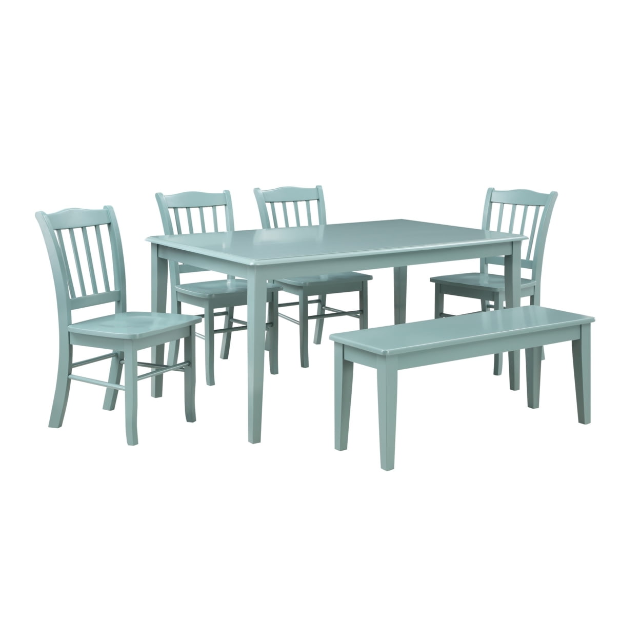 Bray 6 Piece Modern Dining Table Set with 4 Chairs and Bench Teal Blue ...