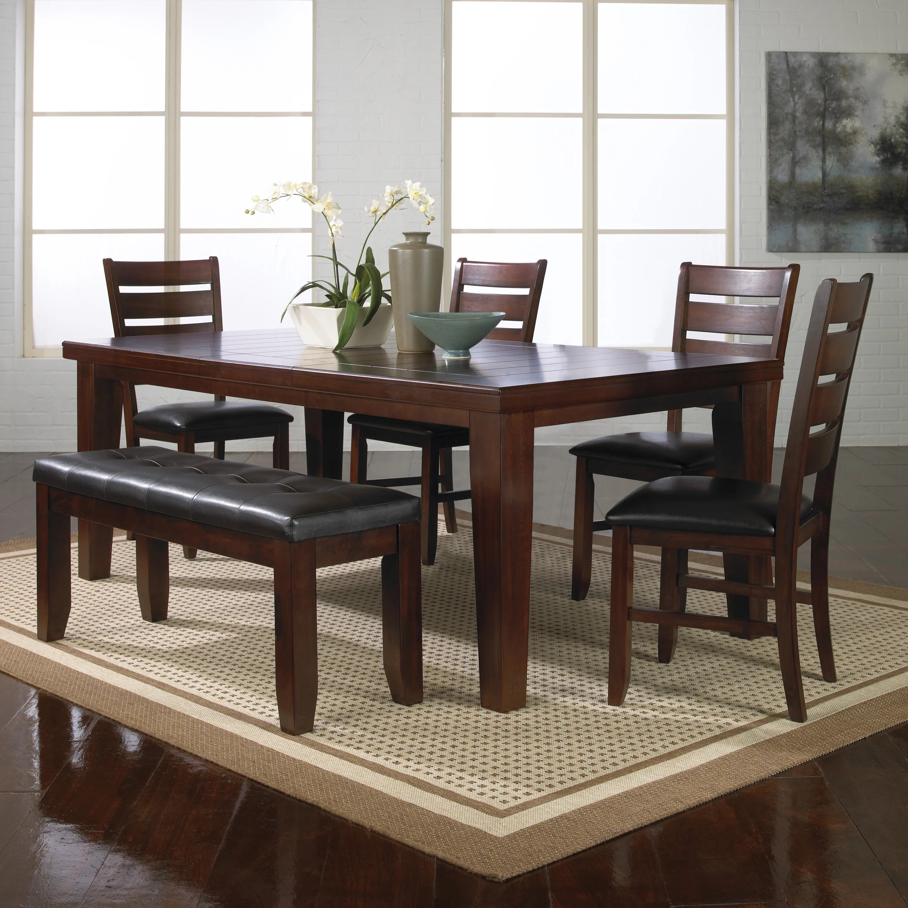 Bray 6pc Dining Set Extendable Table 4x Chair 1x Bench - Brown ...