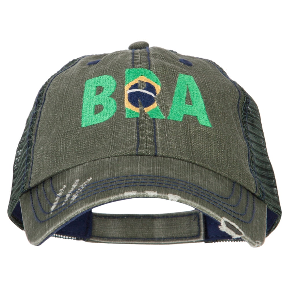 Brazil BRA Flag Embroidered Low Profile Cotton Mesh Cap - Green OSFM ...