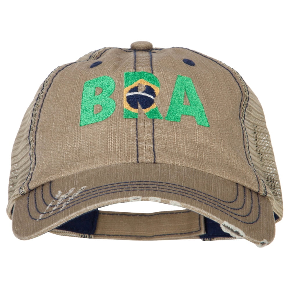 Brazil BRA Flag Embroidered Low Profile Cotton Mesh Cap - Khaki OSFM ...