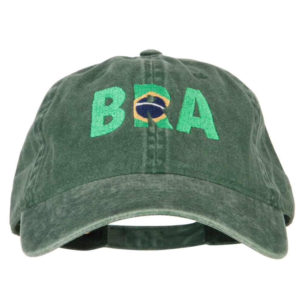 Brazil BRA Flag Embroidered Washed Cotton Twill Cap - Dk Green OSFM ...