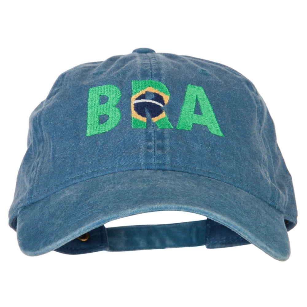 Brazil BRA Flag Embroidered Washed Cotton Twill Cap - Navy OSFM ...