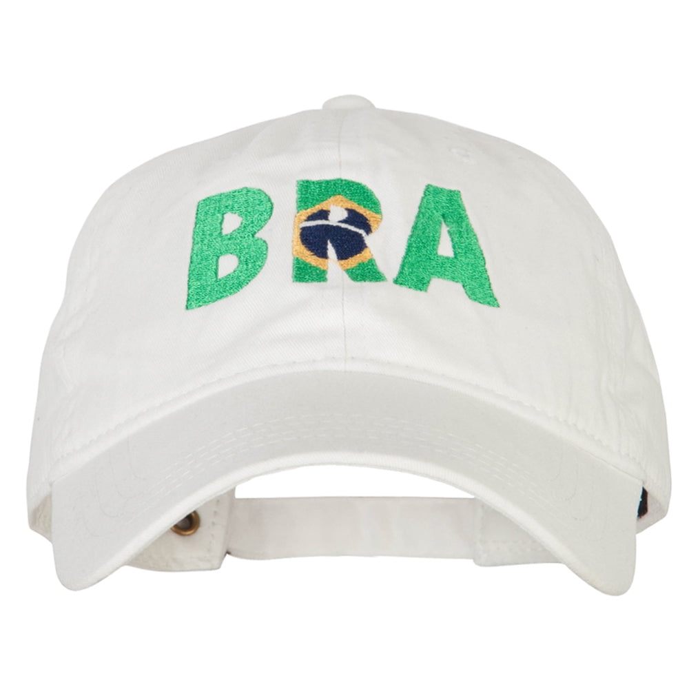 Brazil BRA Flag Embroidered Washed Cotton Twill Cap - White OSFM ...