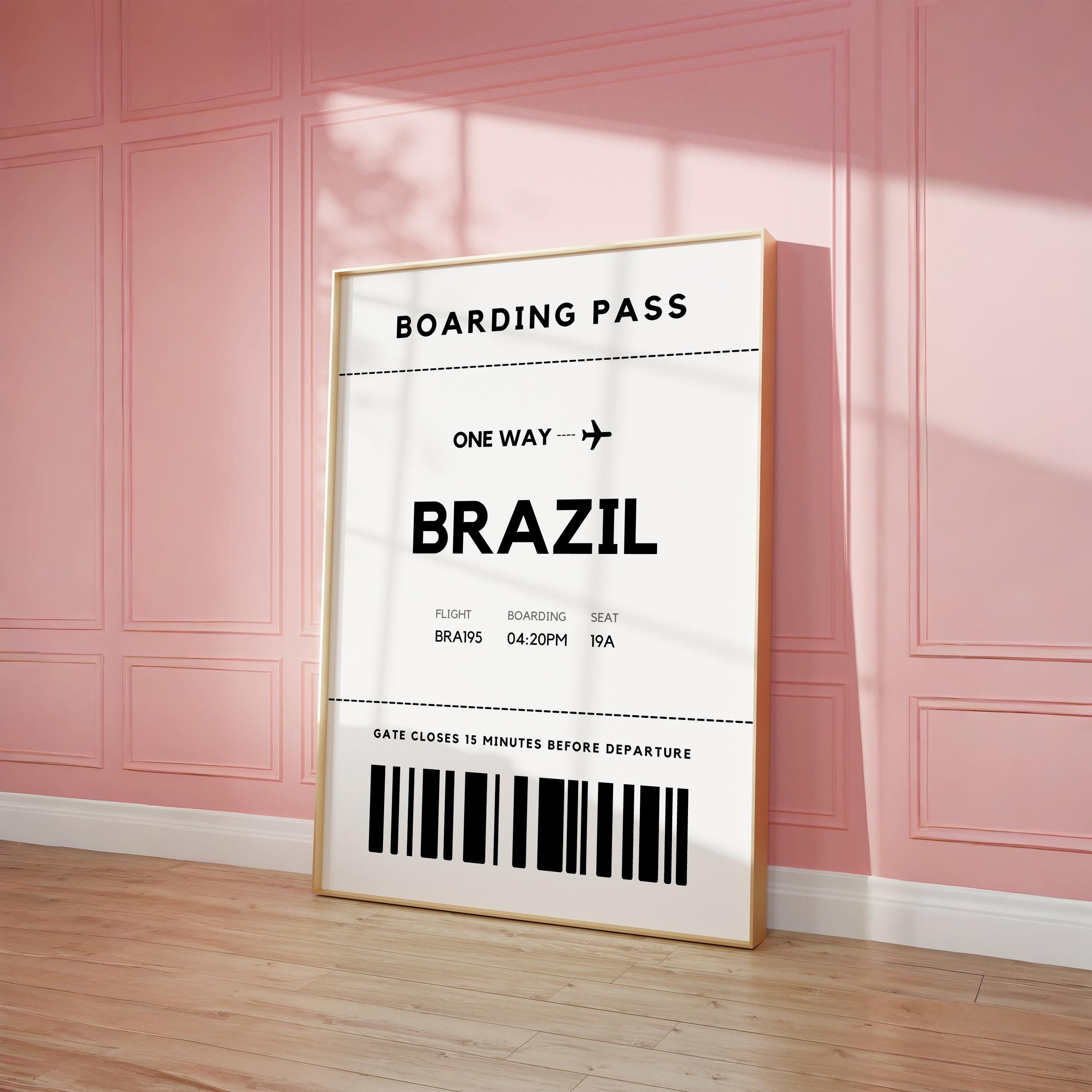 Brazil Boarding Pass Travel Print Trendy City Poster Dorm Wall Art ...