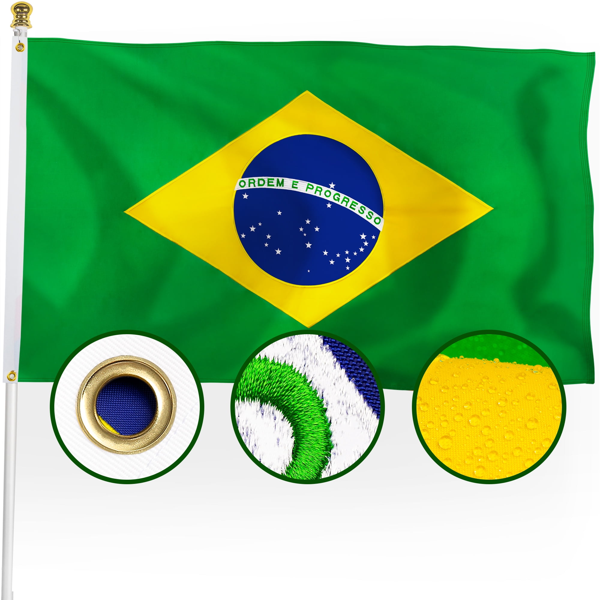 Brazil Brazilian Flag 3x5 Outdoor, Double Sided Embroidered 210D Nylon ...