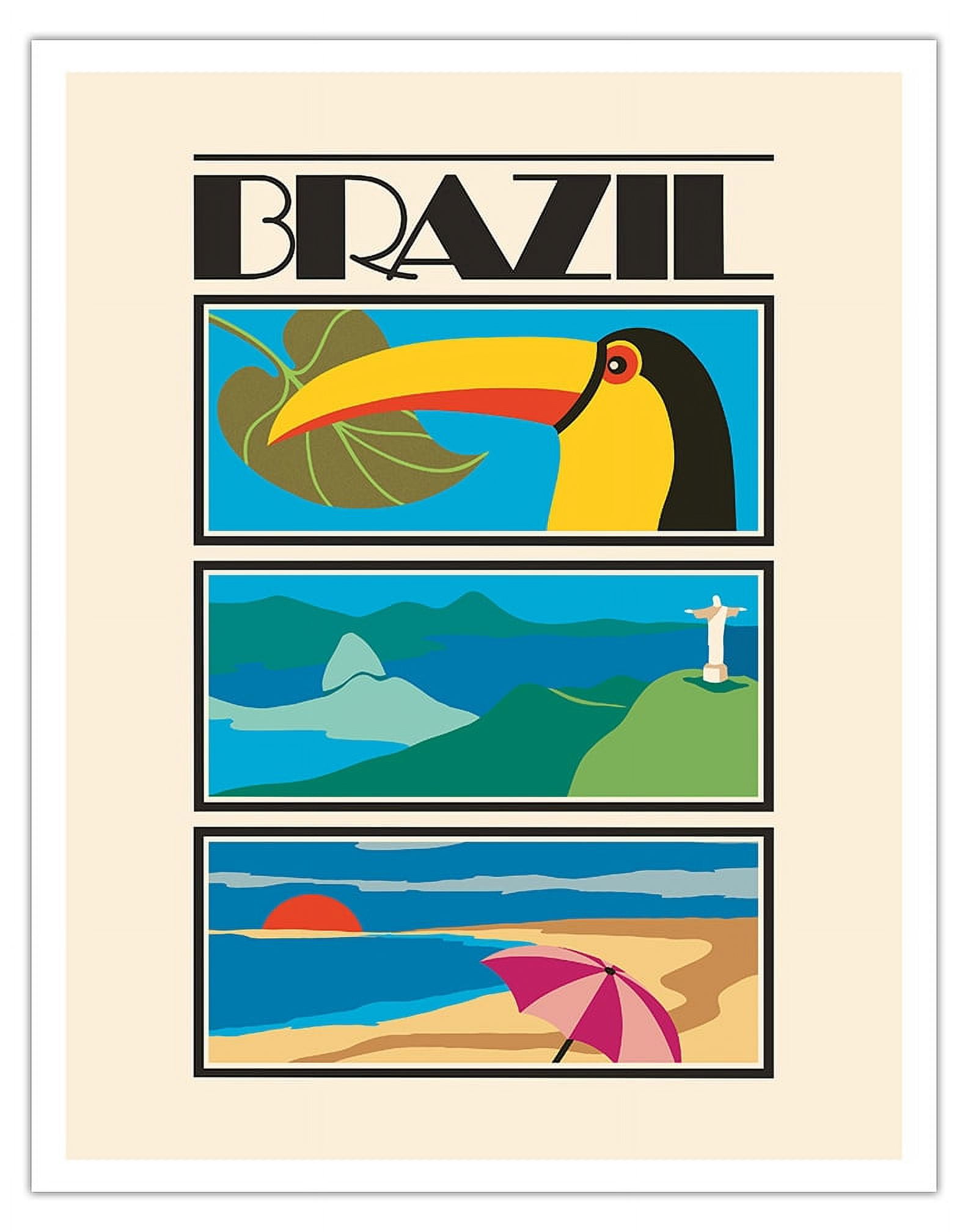 Brazil - Christ the Redeemer - Vintage Airline Travel Poster c.1970s - Fine Art Matte Paper ...