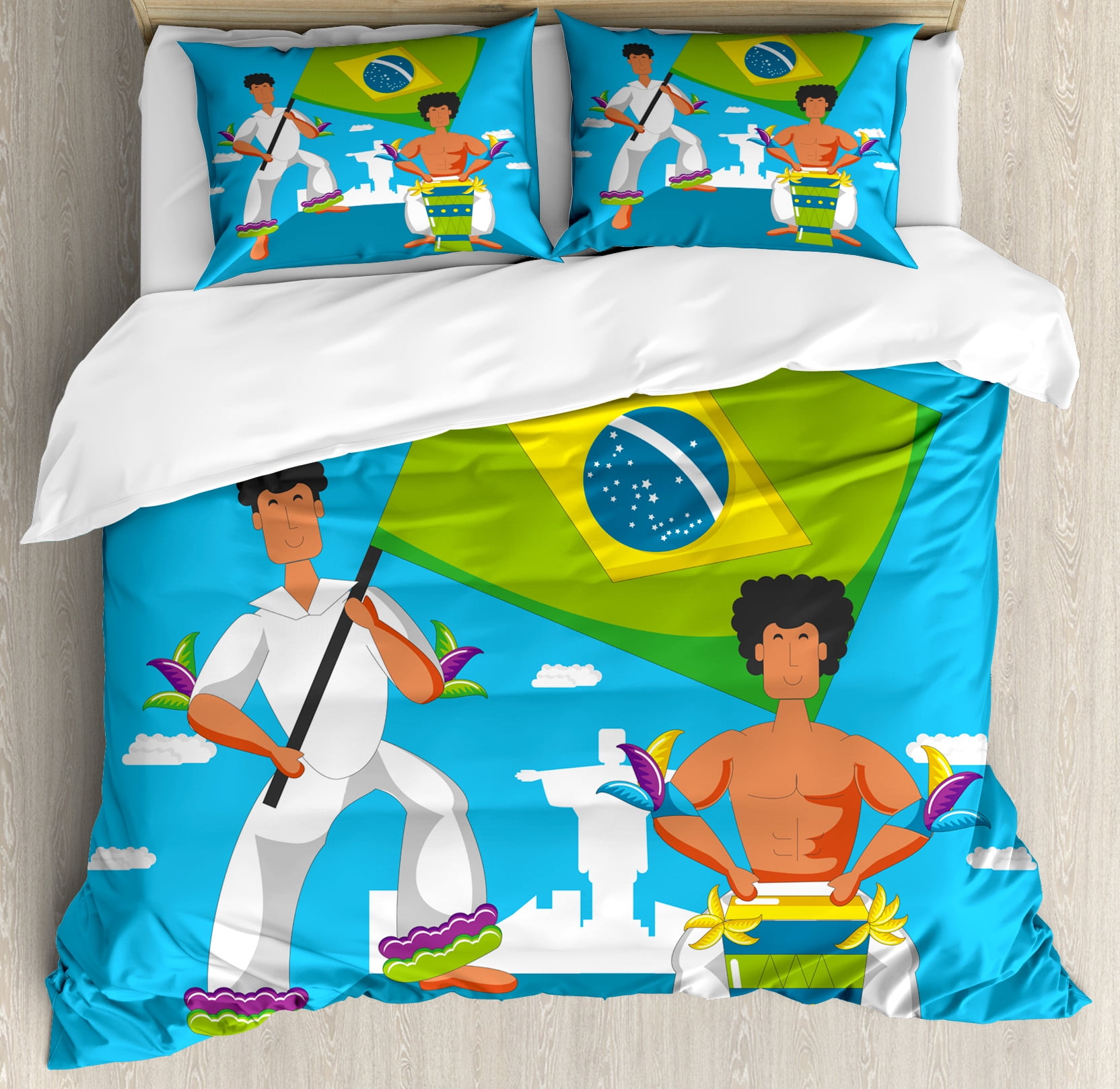 Brazil Duvet Cover Set, Brazilian Musicians Tropical Characters ...