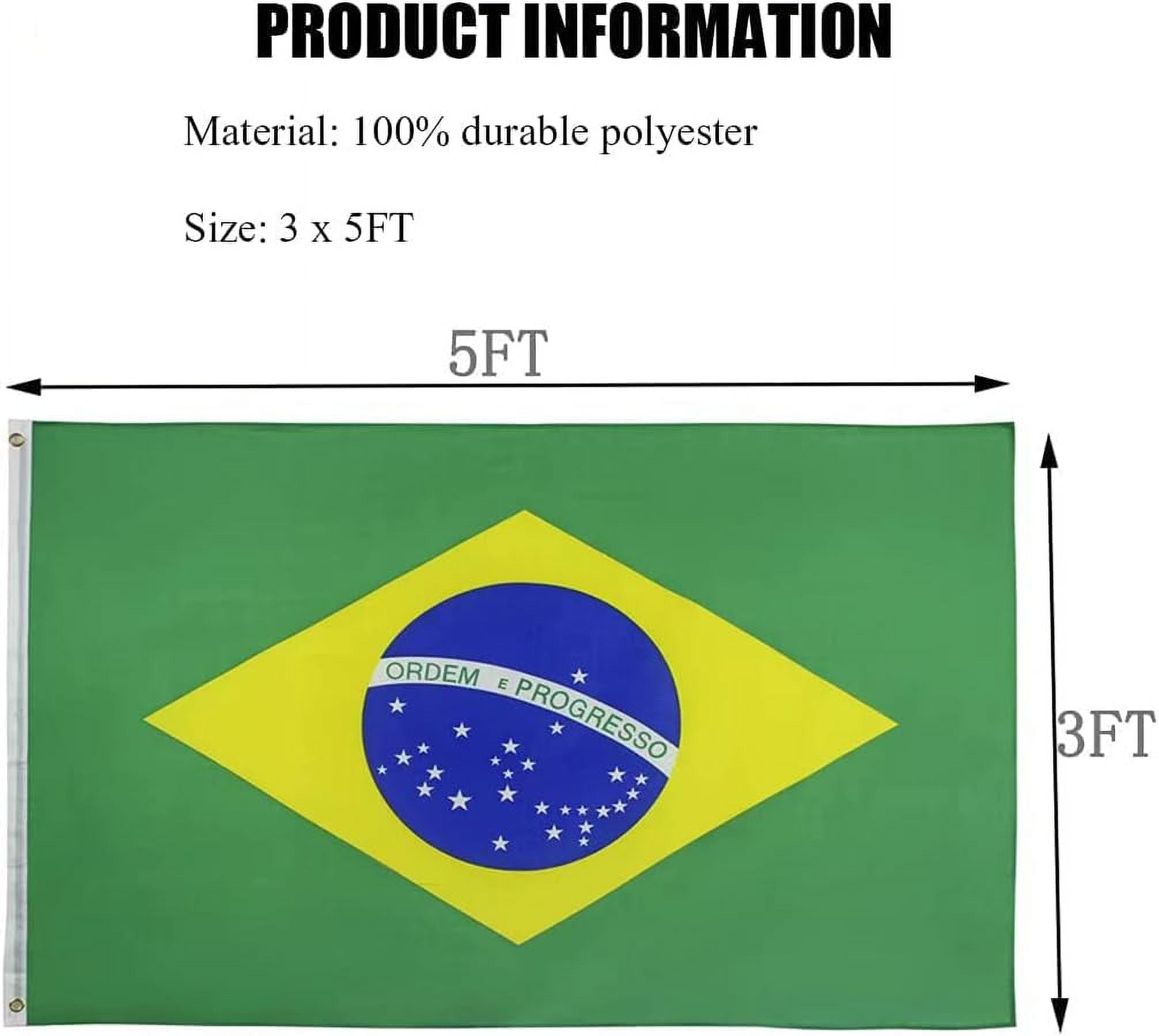 Brazil Flag 3x5 Ft Outdoor Vivid Color Fade Proof Polyester Brazilian
