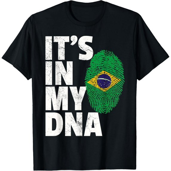 Brazil Flag Fingerprint It's In My DNA Unisex Graphic T-Shirt Retro ...