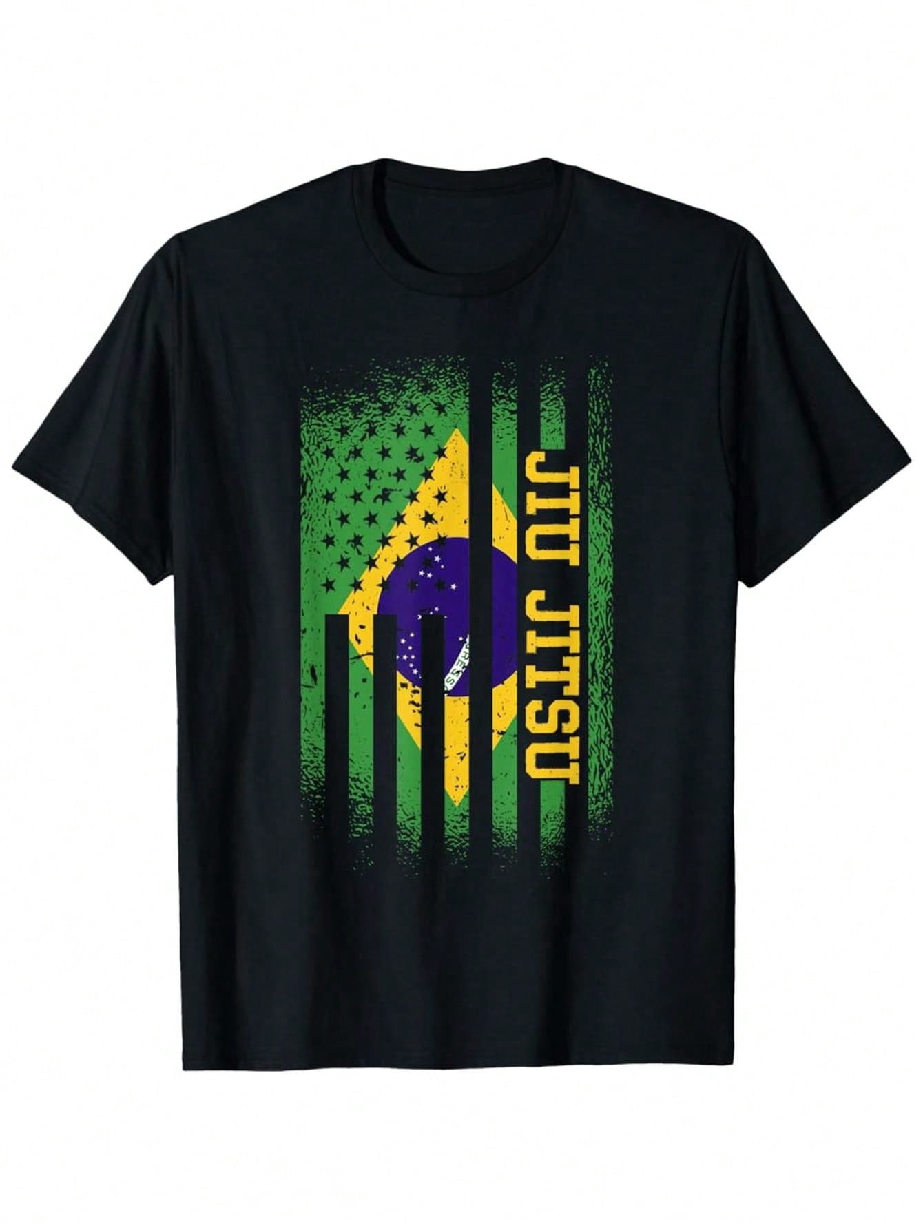 Brazil Flag Graphic T Shirt Patriotic Distressed Design Short Sleeve ...