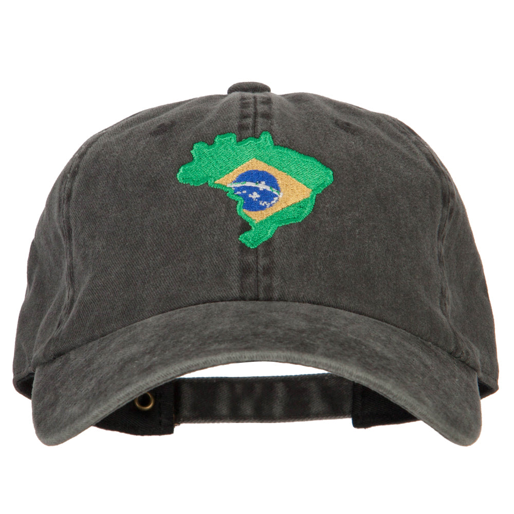 Brazil Flag Map Embroidered Washed Cotton Twill Cap - Black OSFM ...